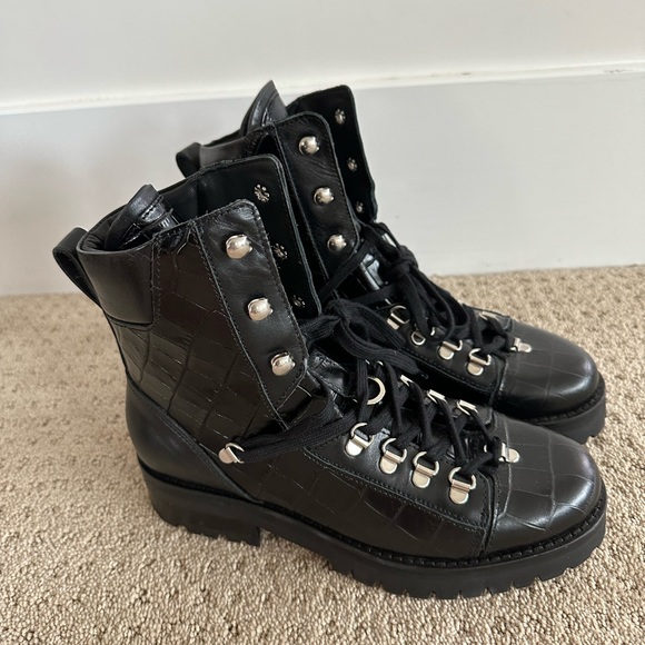 All Saints | Shoes | All Saints Franka Laceup Hiker Boot In Black Croc ...
